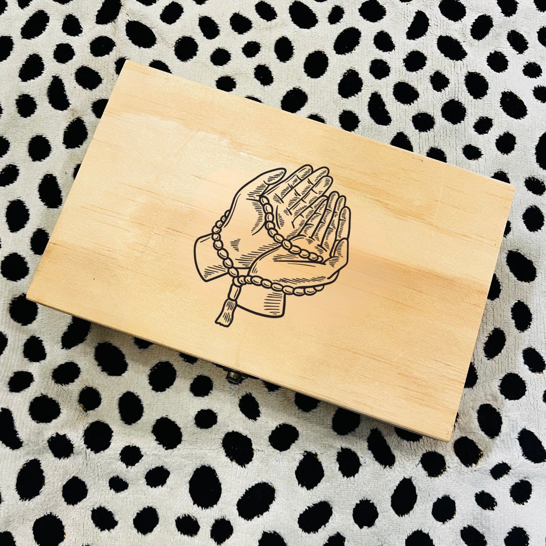 Rosary Prayer Wooden Box, Laser Engraved Turbah Tasbeeh Box, Prayer ...
