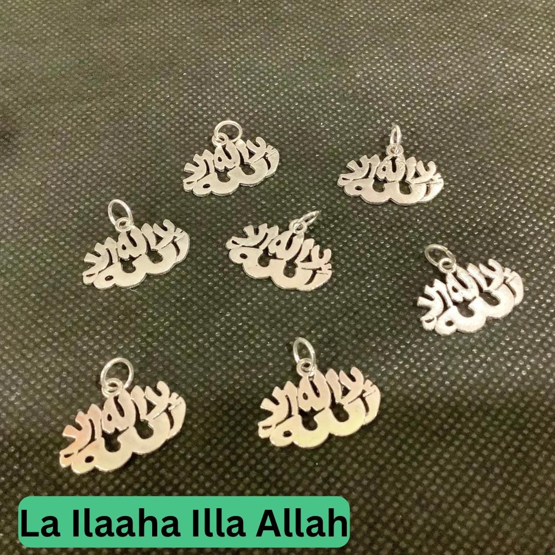 La Ilaha Illallah Arabic Calligraphy Silver Muslim Charm, Islamic ...