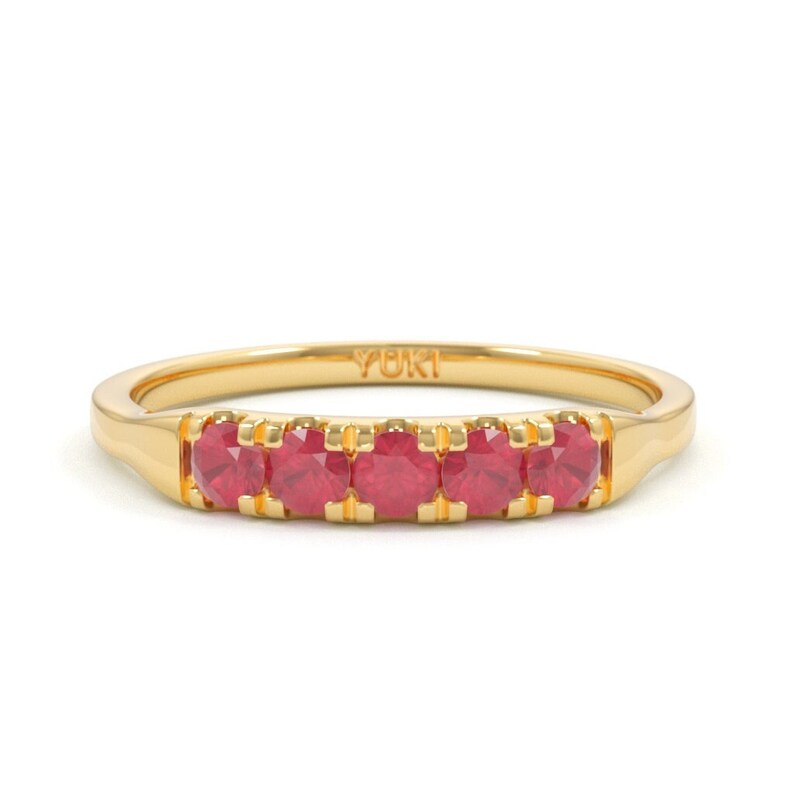 14k Five Stone Ruby Ring Ruby Stacking Ring Dainty Ring Wedding Band Ruby 5 Stone Ring Wedding ...