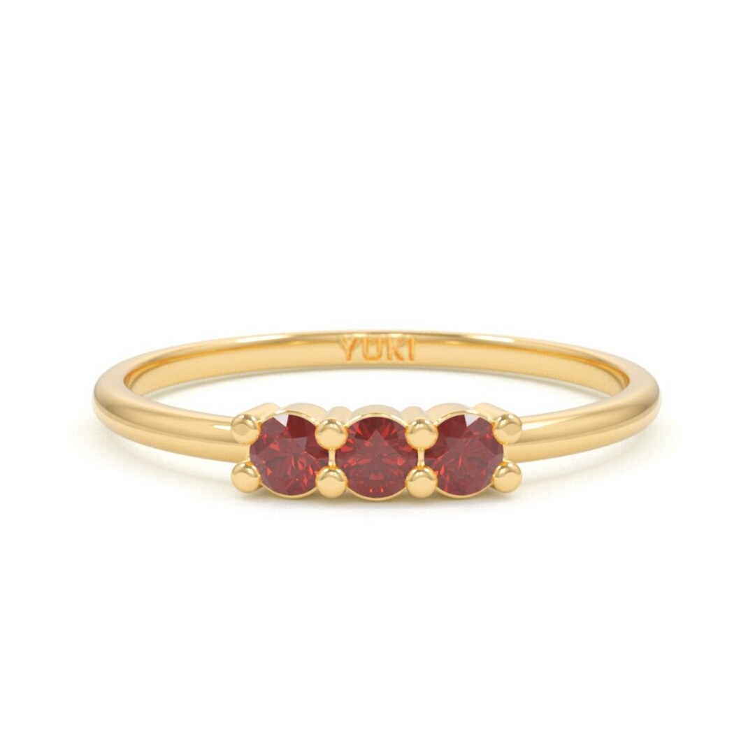 14k Red Garnet Ring 3 Stone Garnet Ring January Birthstone Garnet ...