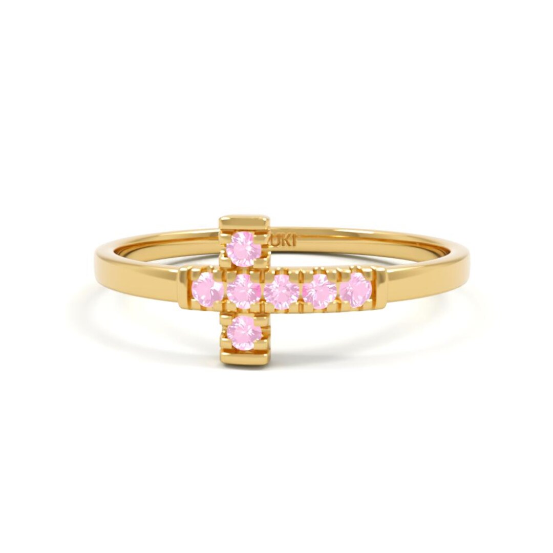 14k Pink Sapphire Cross Ring - Etsy