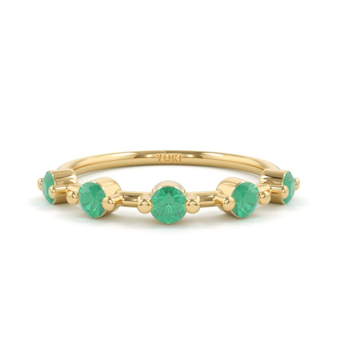 14k Emerald Floating Eternity Band | 5 Stone Emerald Ring | Dainty ...