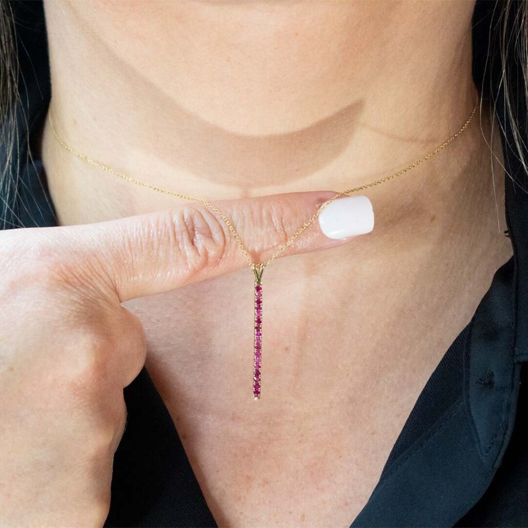 14K Ruby Gold Bar Necklace | Vertical Bar | Ruby Necklace | Layering ...