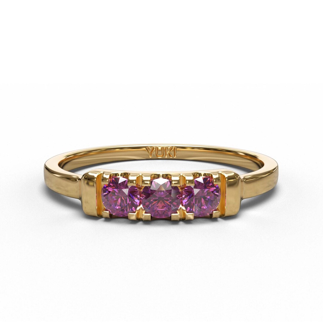 14k Rhodolite Garnet 3 Stone Ring Rhodolite Garnet Ring Garnet Three ...