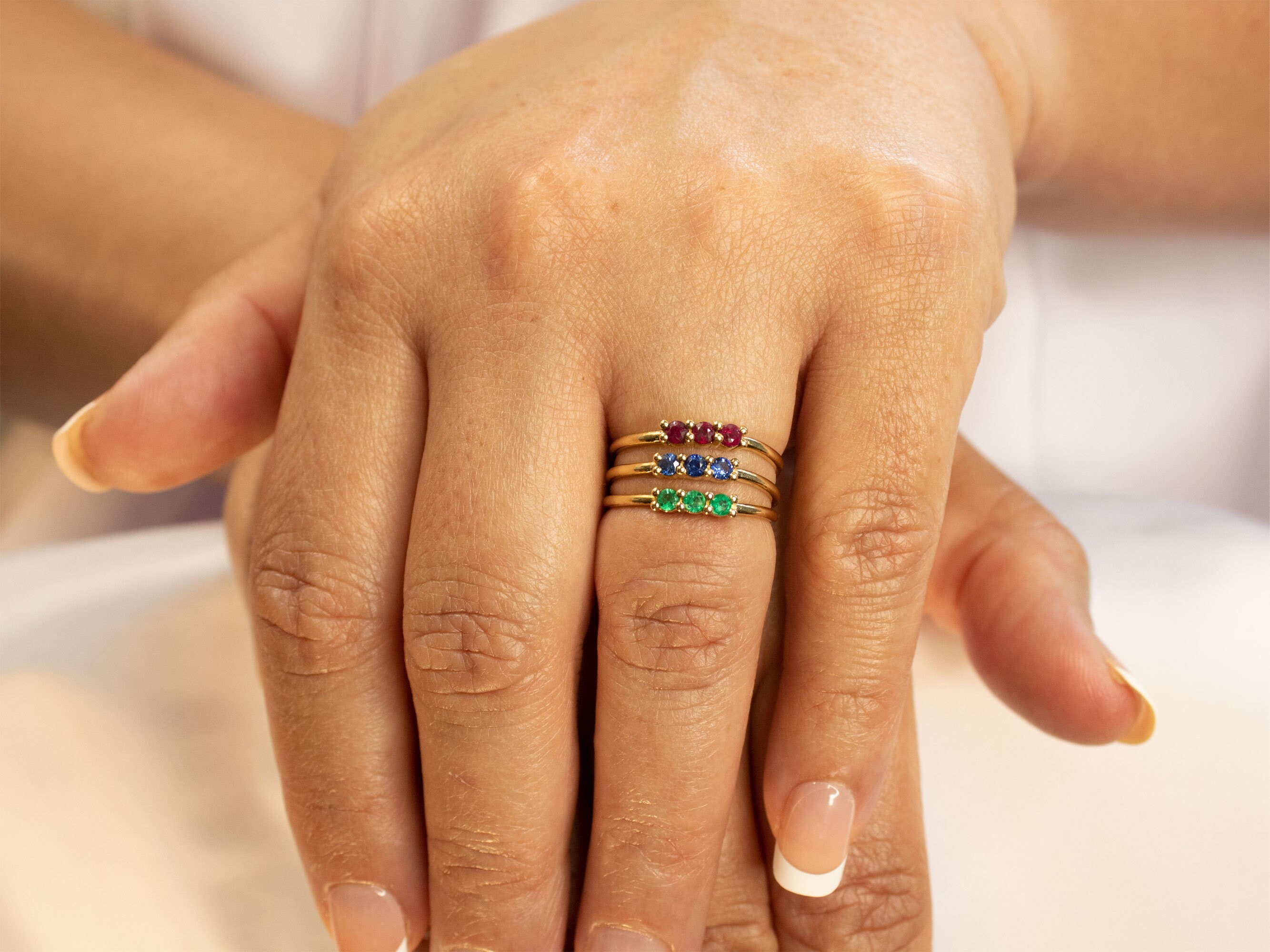 14k Red Garnet Ring 3 Stone Garnet Ring January Birthstone Garnet ...