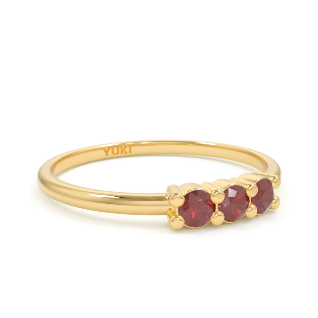 14k Red Garnet Ring 3 Stone Garnet Ring January Birthstone Garnet ...