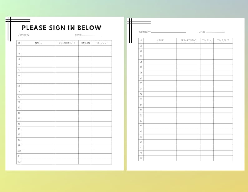 Printable Sign-in Sheet. Daily Printable Use Sign in - Etsy