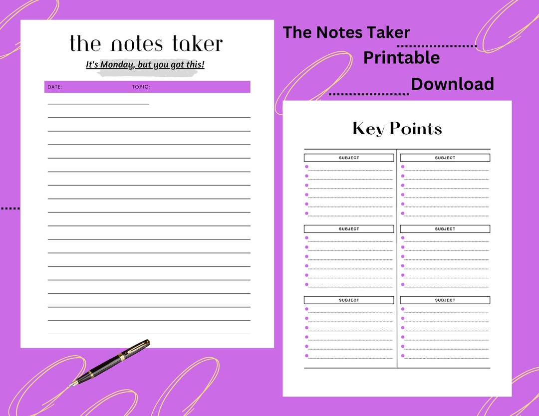 Printable Notes Pages-digital-the Notes Taker-notepad- - Etsy