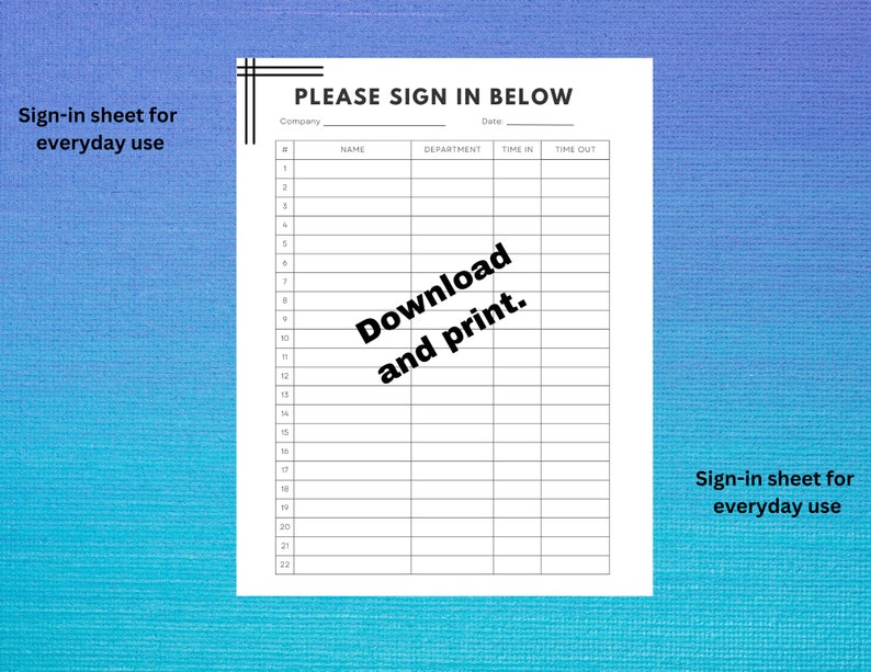 Printable- Sign-in Sheet. Daily Printable Use- Sign in Sheet-digital ...