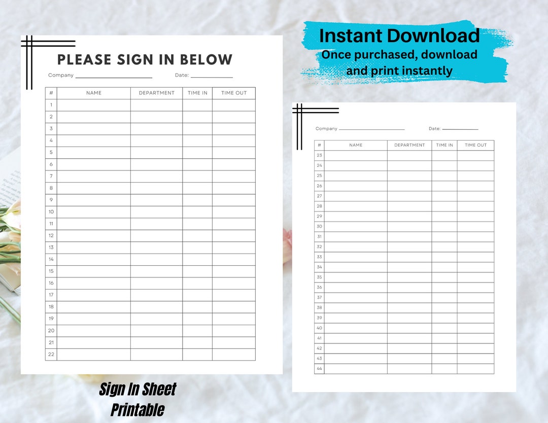 Printable- Sign-in Sheet. Daily Printable Use- Sign in Sheet-digital ...