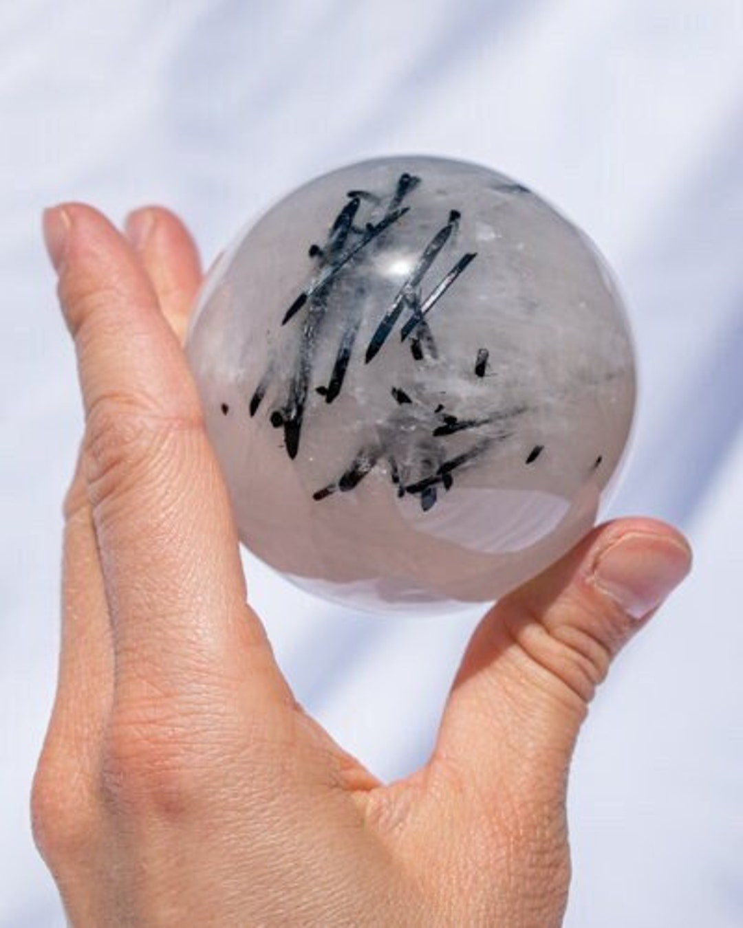 Tourmaline in Quartz Sphere – Black Tourmaline Needles in Clear Quartz ...