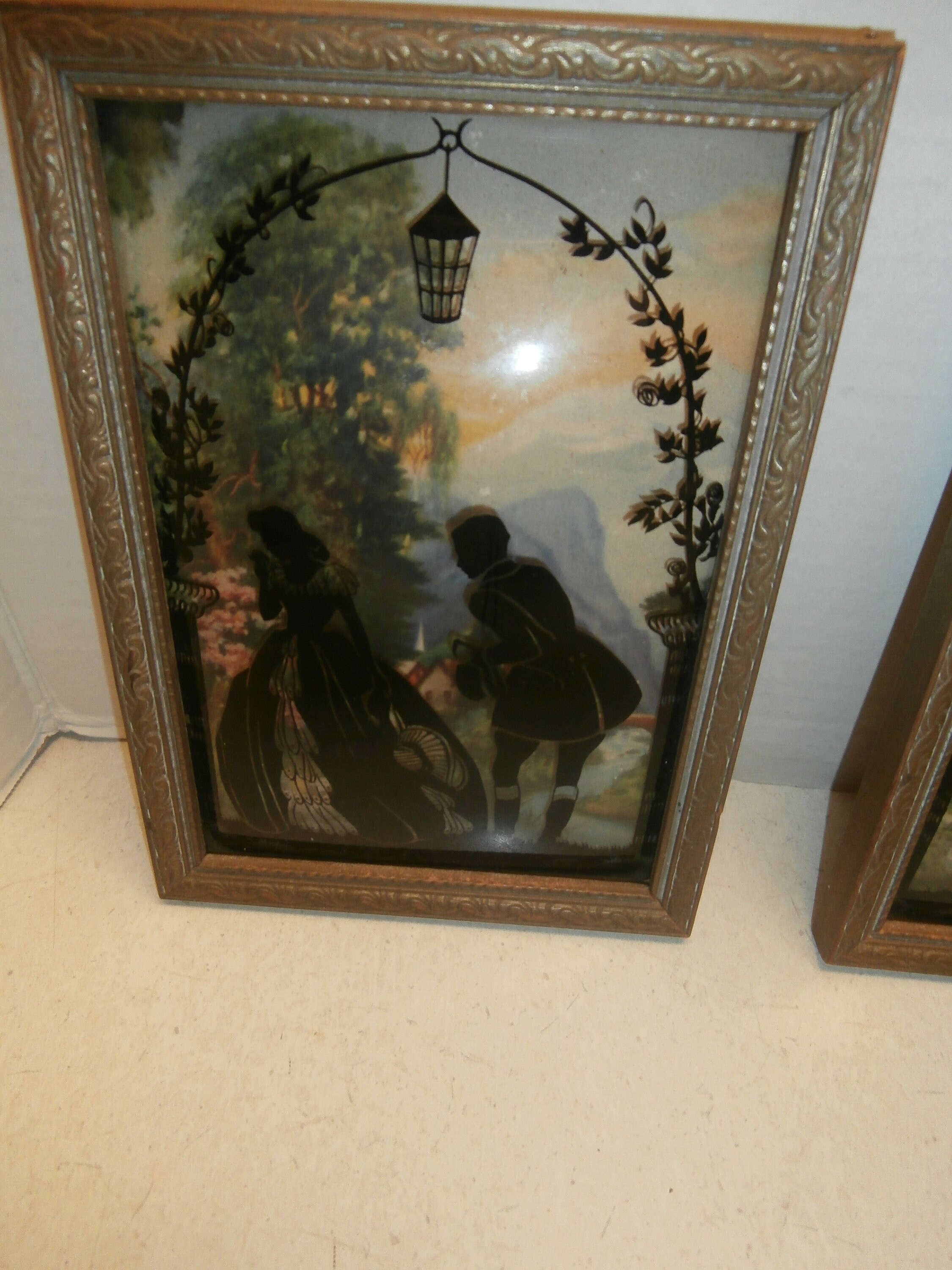 RARE ANTIQUE Reverse Painting of Couple in Love Unsigned Wood Frame Lot ...