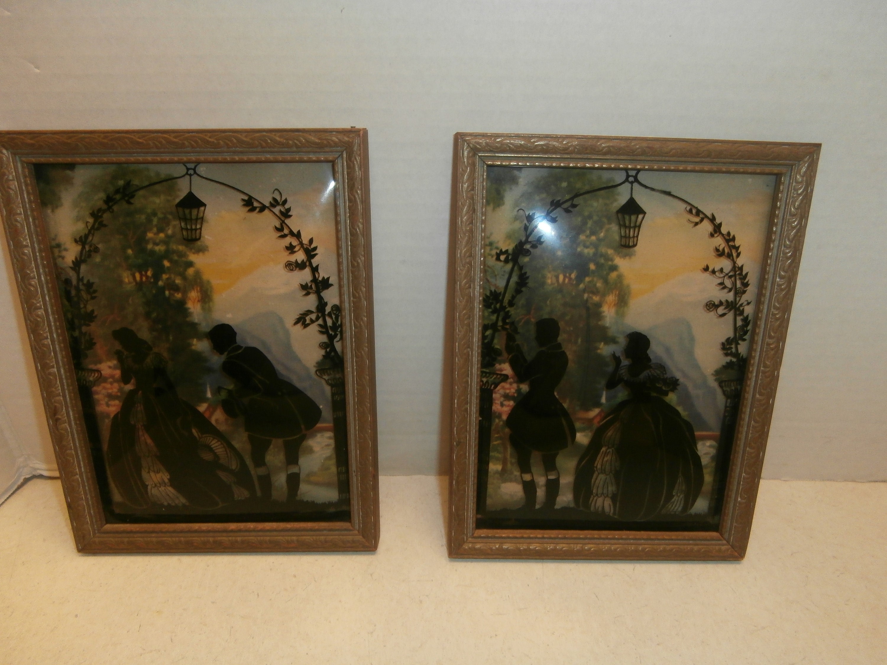 RARE ANTIQUE Reverse Painting of Couple in Love Unsigned Wood Frame Lot ...