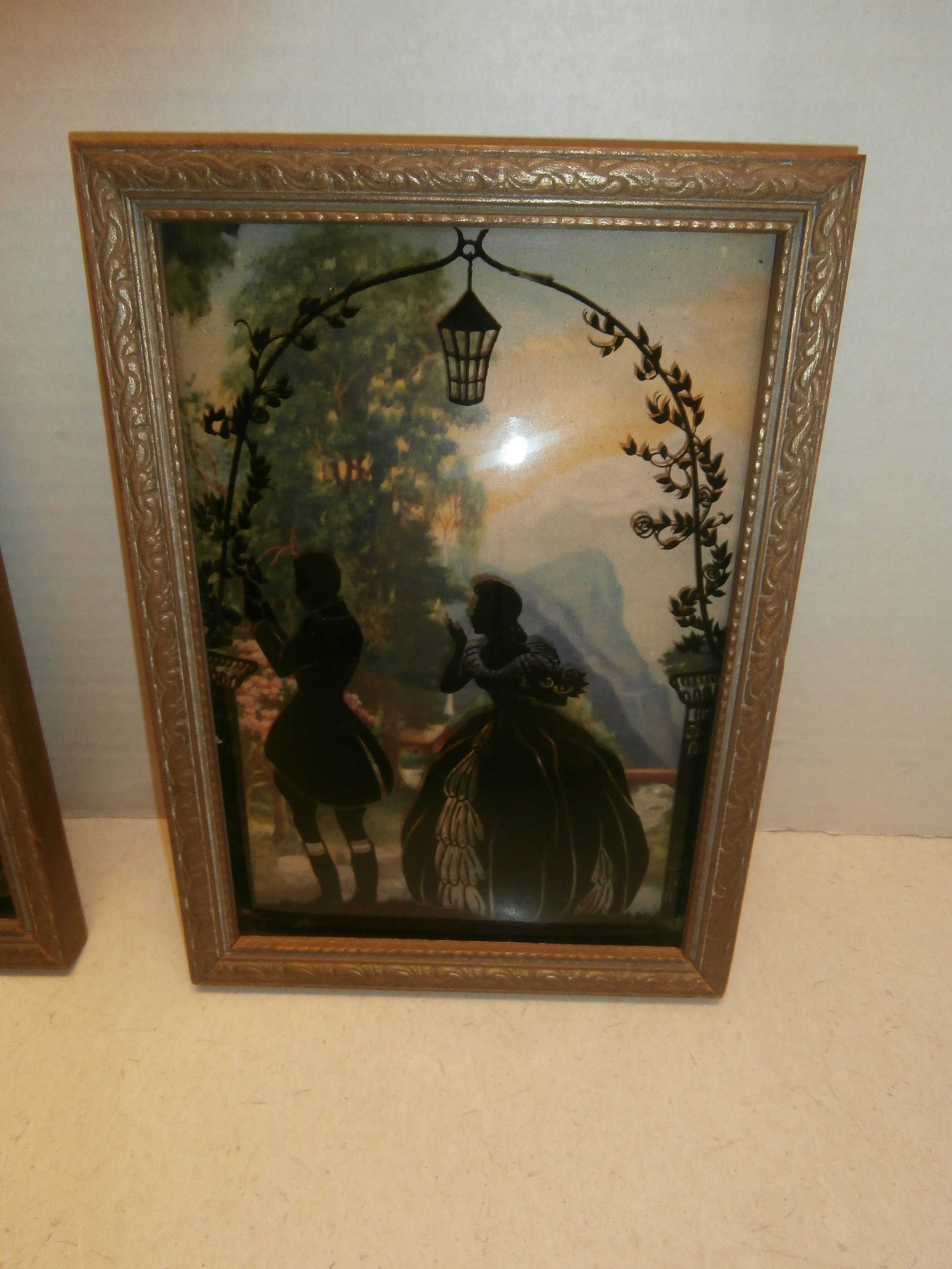 RARE ANTIQUE Reverse Painting of Couple in Love Unsigned Wood Frame Lot ...