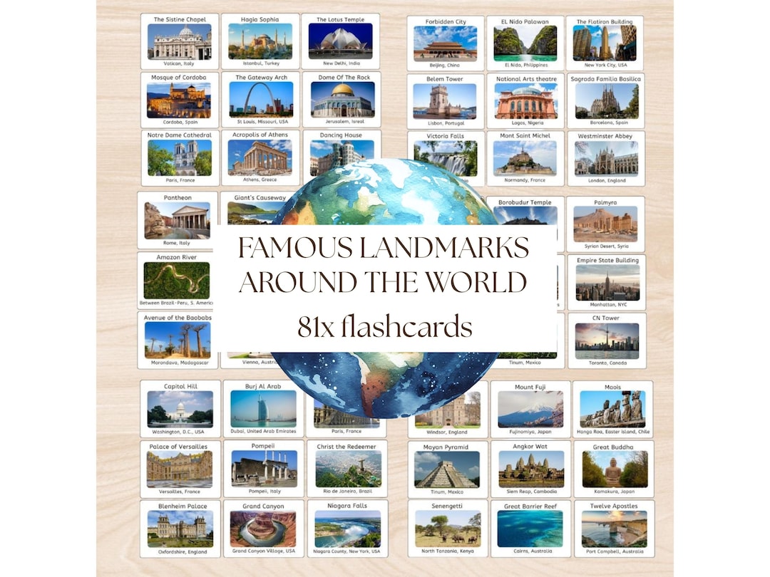 Landmark Flashcards | World Geography Cards for Kids, Montessori ...