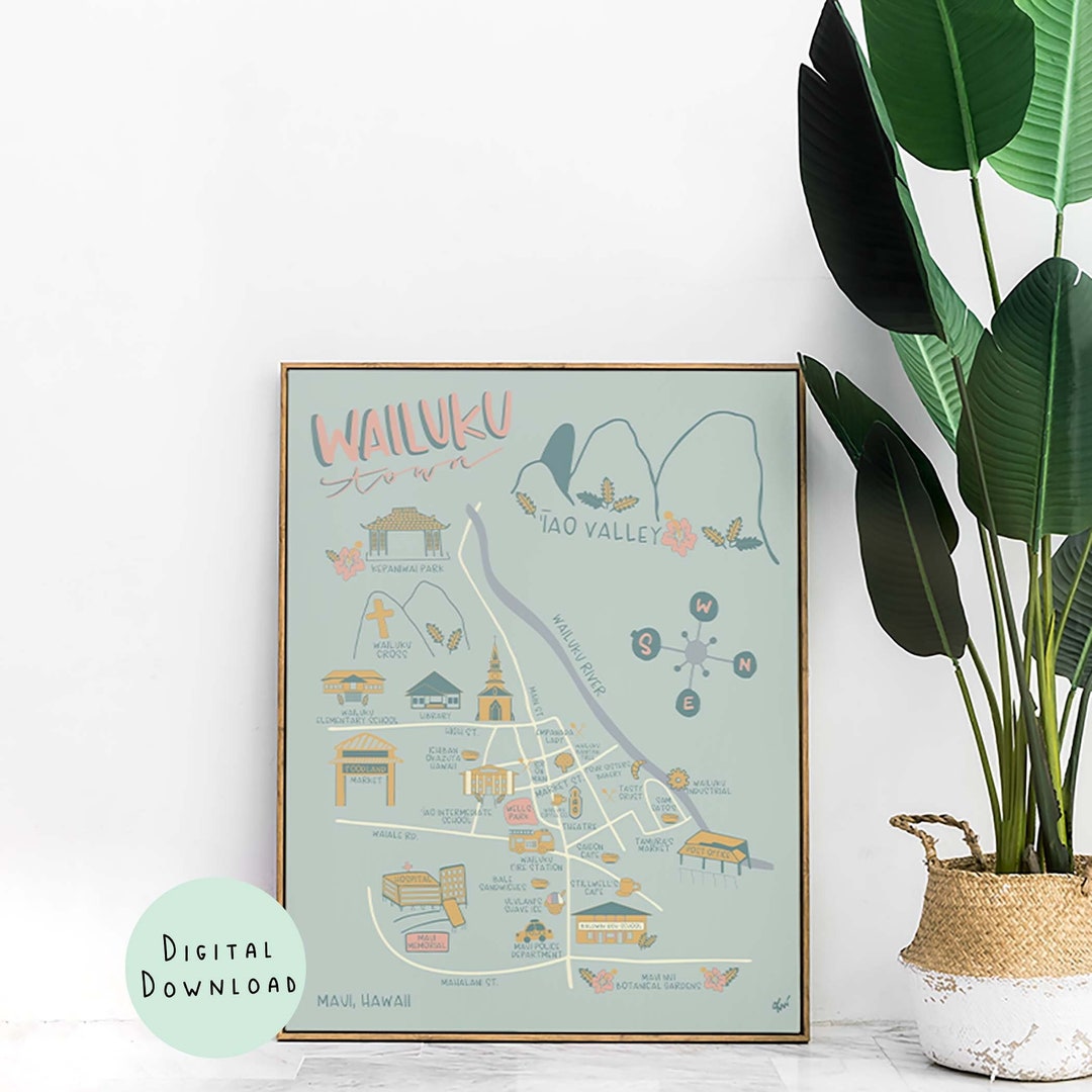 Wailuku Town Map, Maui, Hawaii Instant Download, Downloadable Art ...