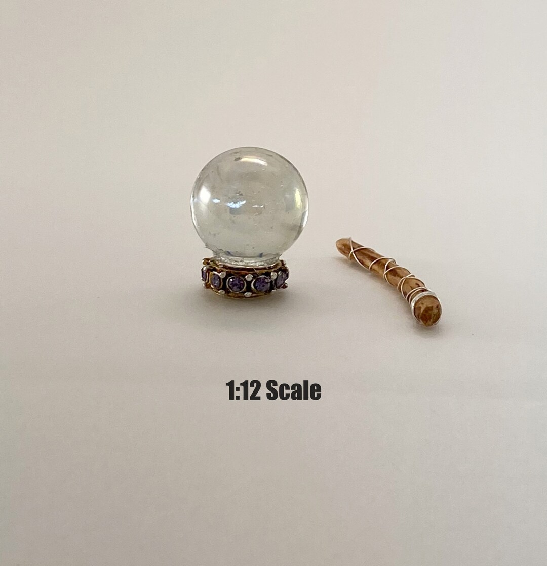 Dollhouse Miniature Crystal Ball With Magic Wand, Diamanté Base, Witch ...