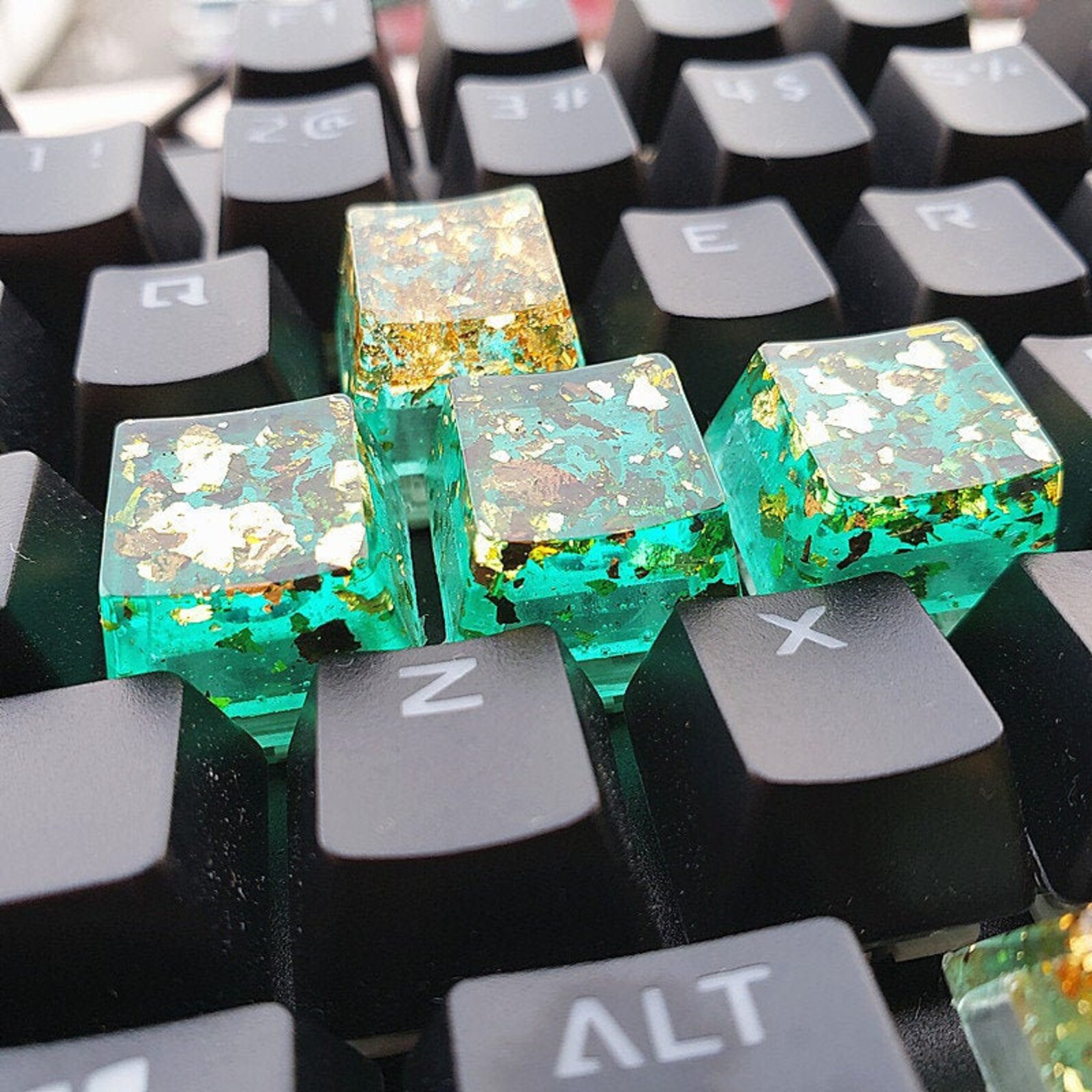 Hand-made Keycaps. Green Epoxy Gold Foil Mechanical Keyboard | Etsy