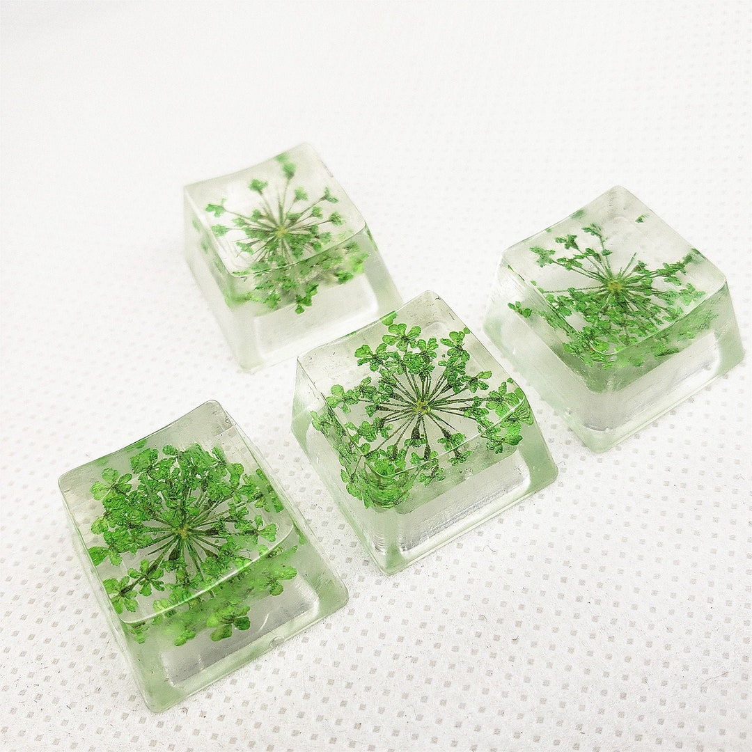 Green Flowers Resin Keycap Set, 1u 4PCS, Custom Key Cap Spacebar ...