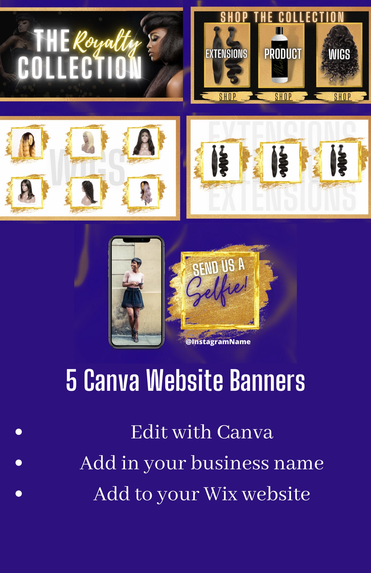 Royal Blue and Gold Canva Banner/templates. Wix Templates. 5 Banners - Etsy