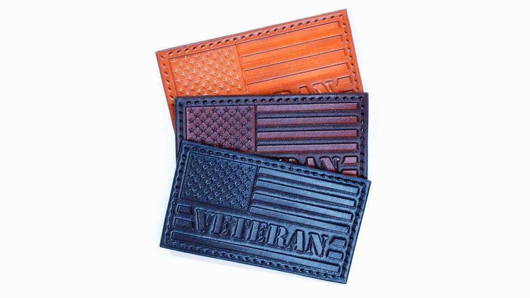 VETERAN Embossed American Flag Leather Patch, 4-5 Oz Vegtan Leather ...