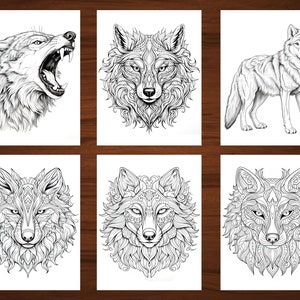 20 Printable Wolf Patterns/coloring Book Pages, Leather Carving ...