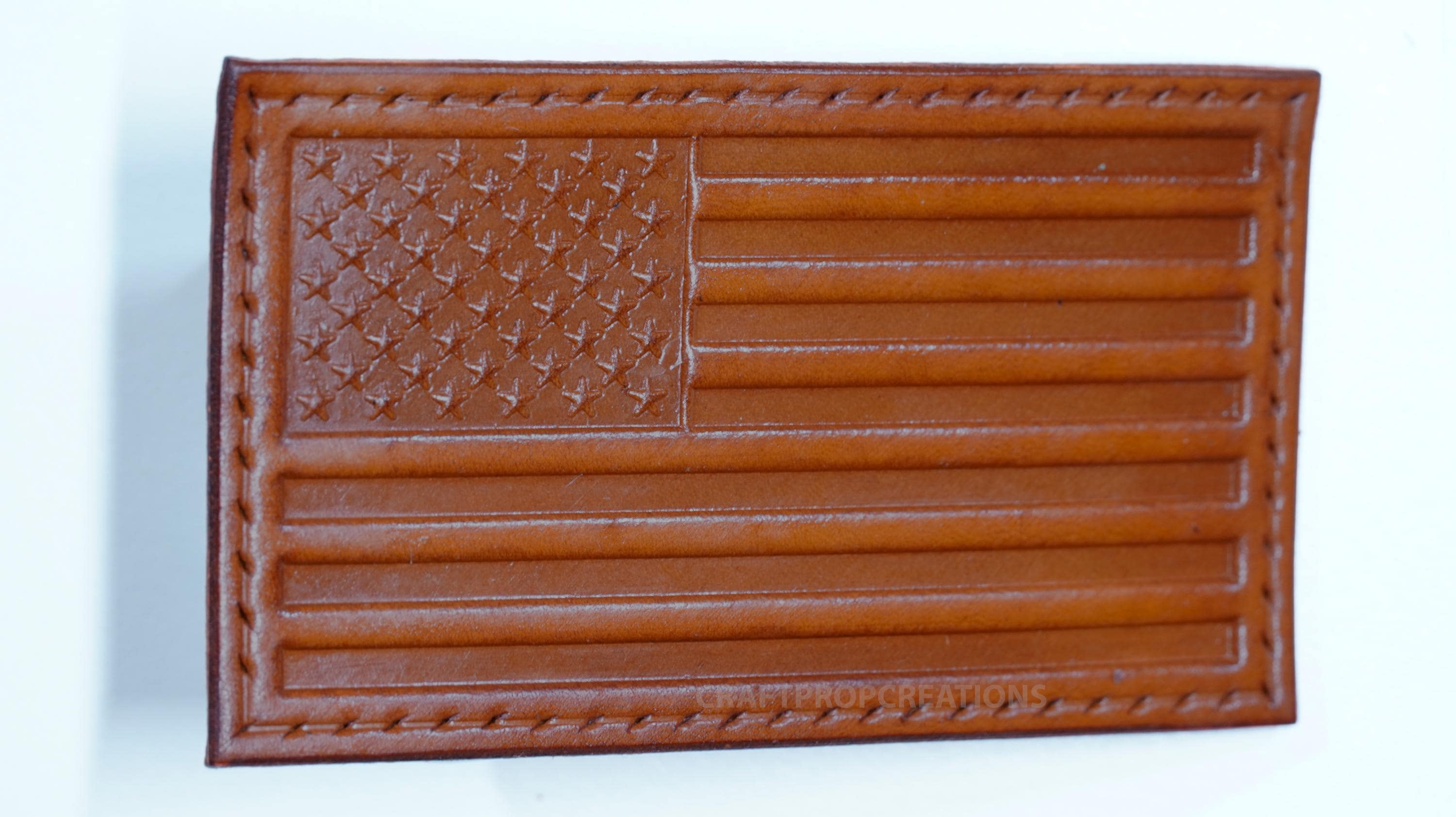 Genuine Leather American Flag Embossed Patch 4-5oz Vegtan Leather Patch ...