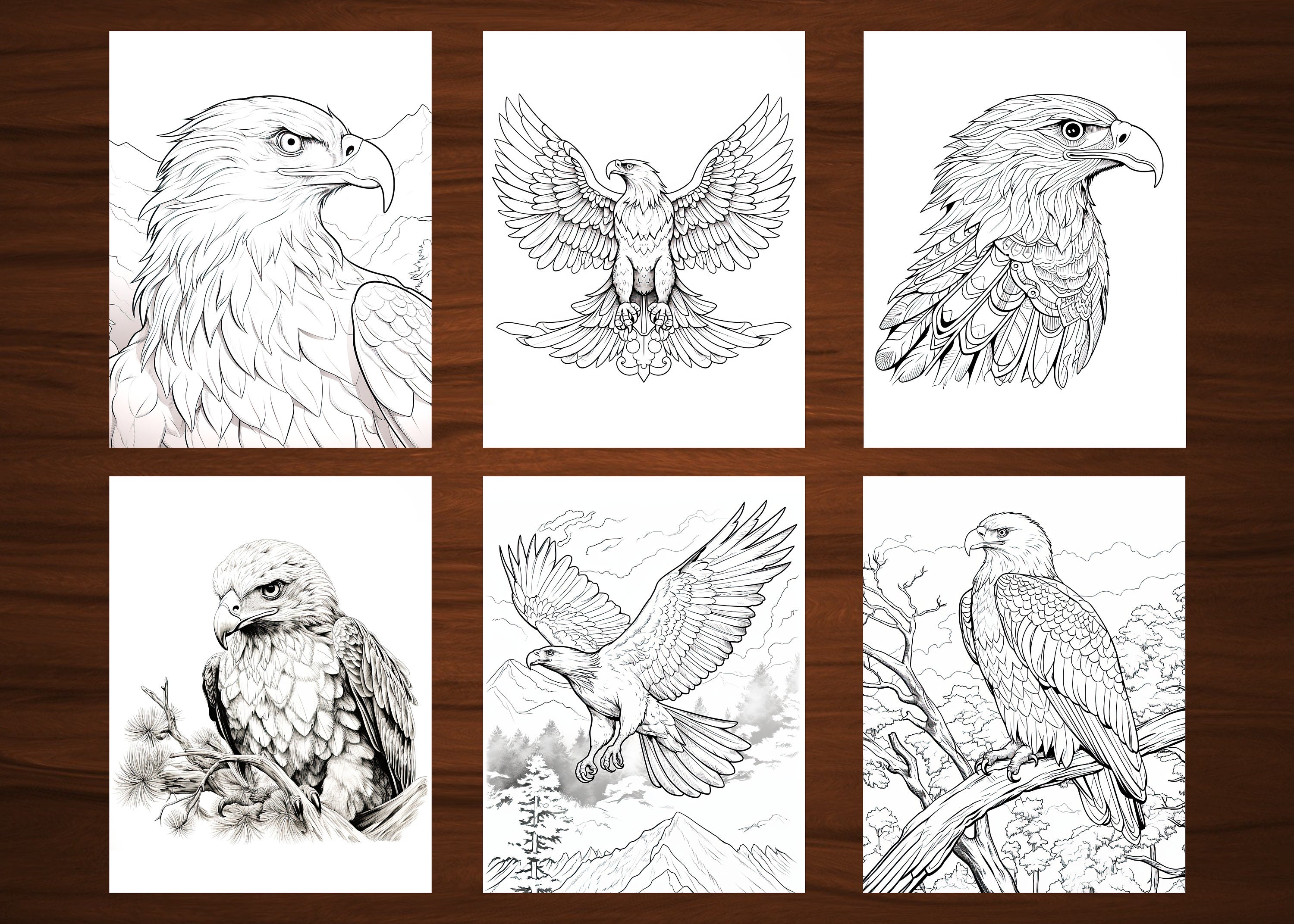 20 Printable Bald Eagle Patterns/coloring Book Pages, Leather Carving ...