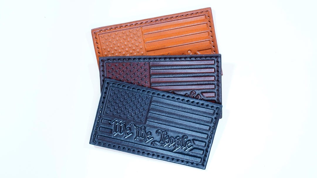 We the People Embossed American Flag Leather Patch, 4-5 Oz Vegtan ...