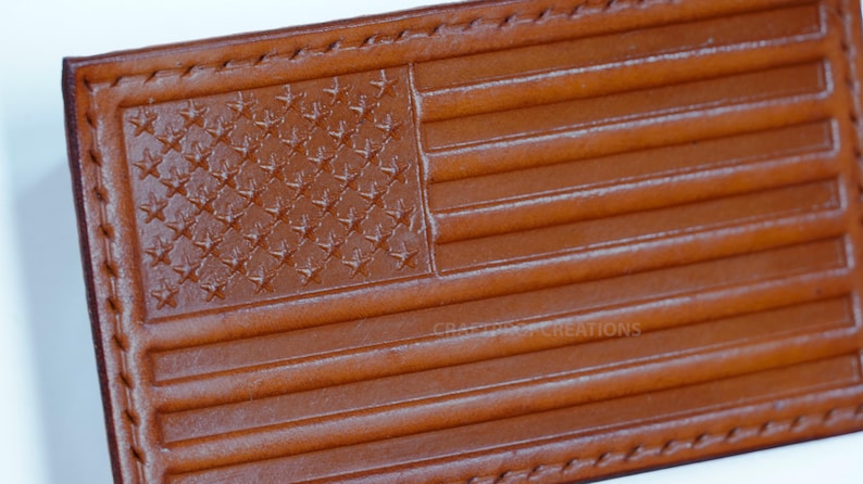 Genuine Leather American Flag Embossed Patch 4-5oz Vegtan Leather Patch ...