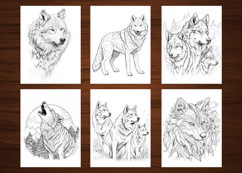 20 Printable Wolf Patterns/coloring Book Pages, Leather Carving ...