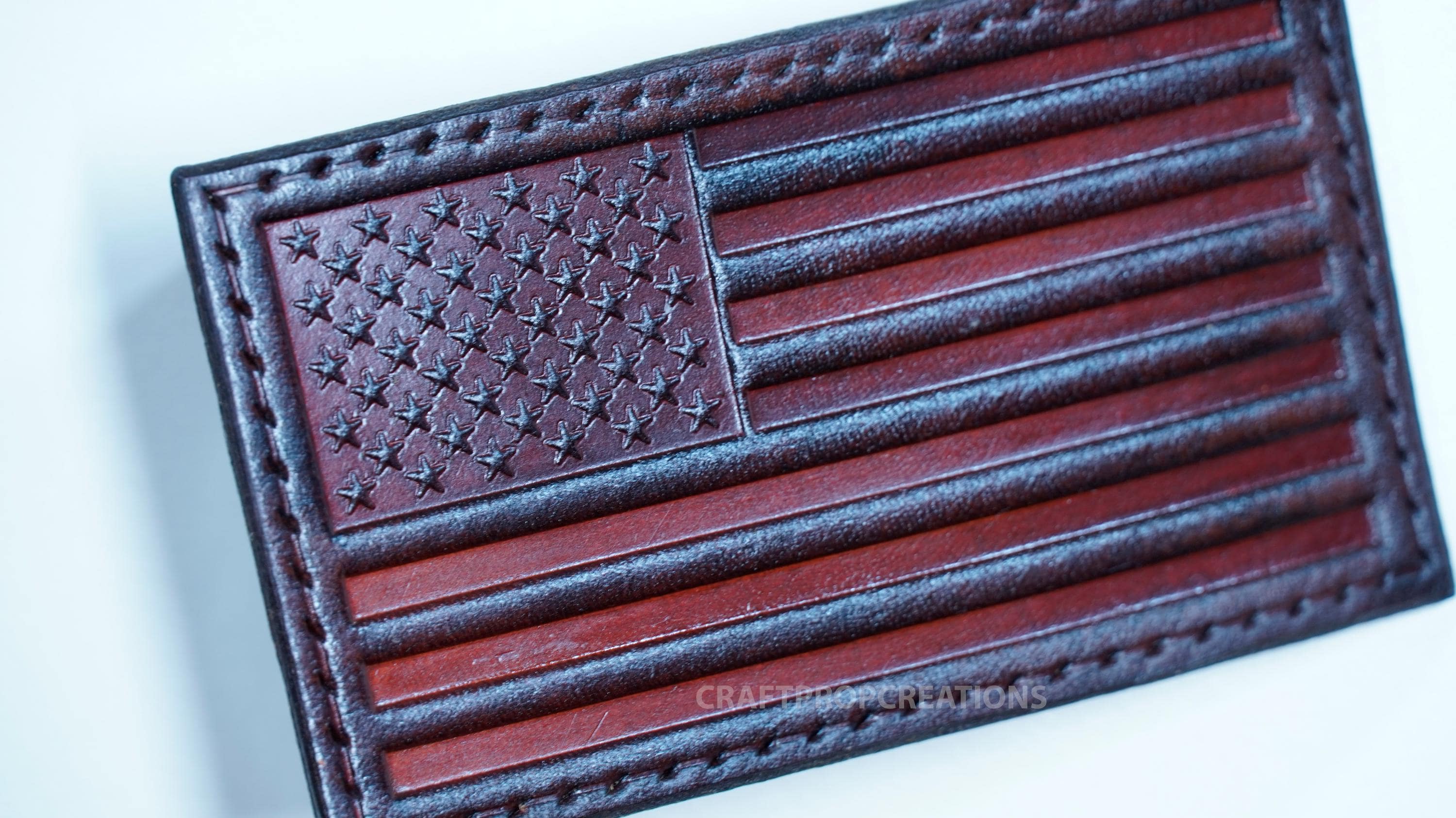 Genuine Leather American Flag Embossed Patch 4-5oz Vegtan Leather Patch ...