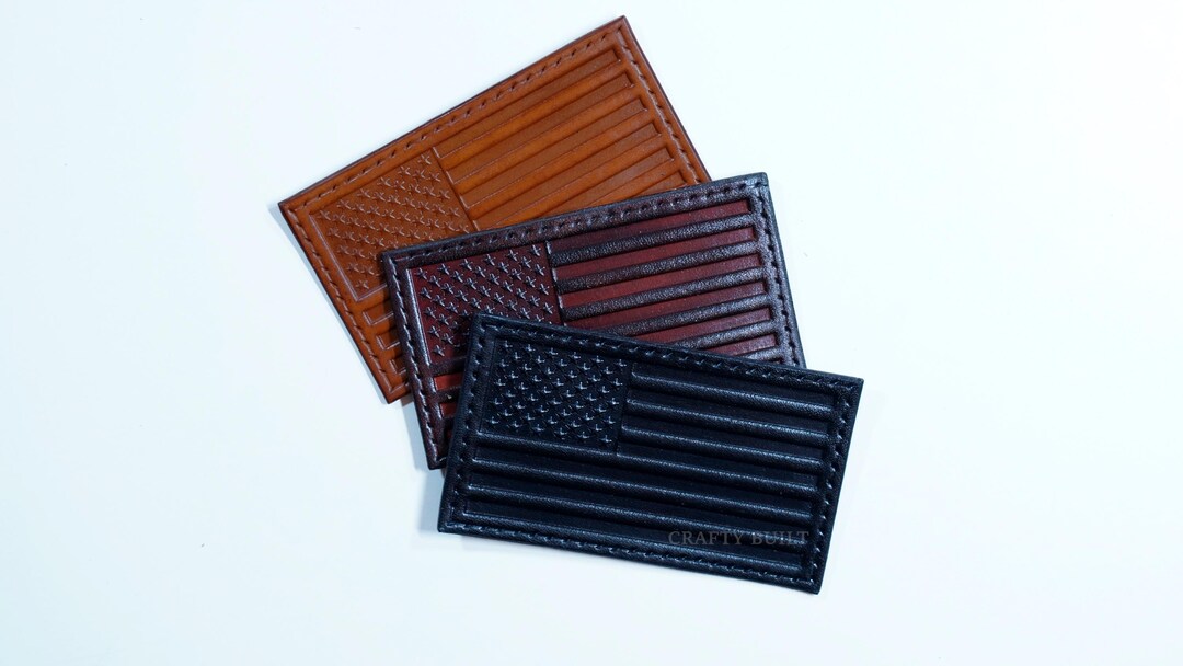 Genuine Leather American Flag Embossed Patch 4-5oz Vegtan Leather Patch ...