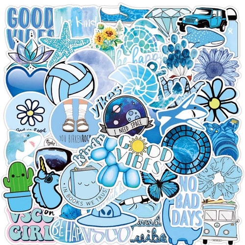 100 Blue Water Bottle Stickers Pack Vsco Stickers Laptop Cute - Etsy