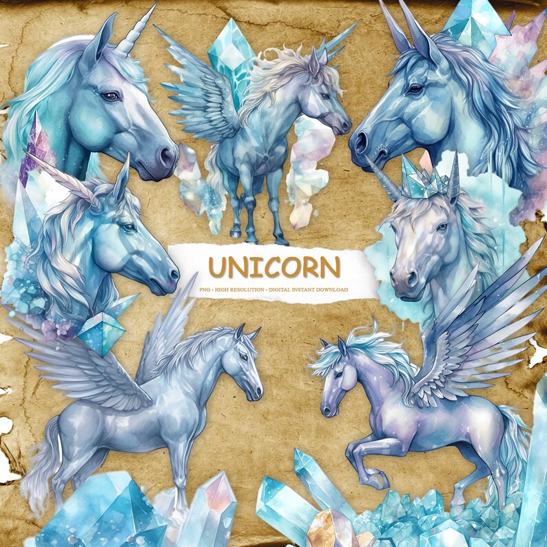 Blue Unicorn Clipart in PNG Format Instant Download for Commercial Use ...