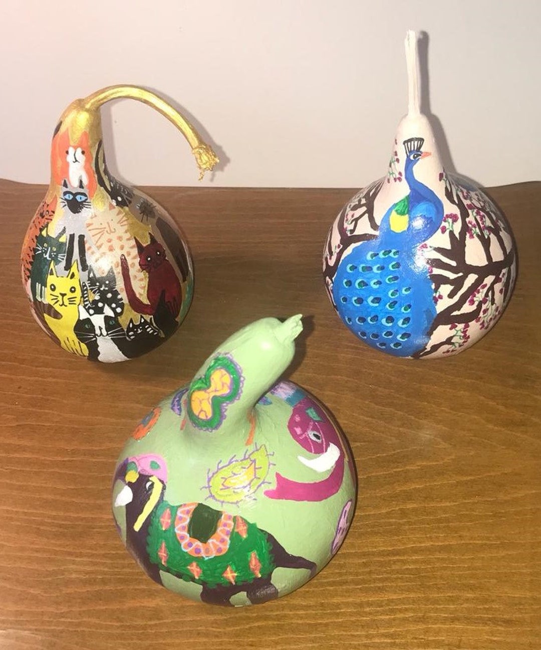 Hand Painted Gourd Art With Animal Figures. - Etsy
