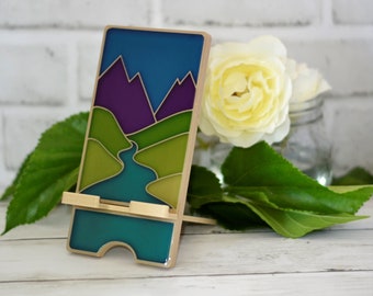 Blue Wood Marquetry Inlaid Phone Stand Wood Phone Stand Bamboo - Etsy