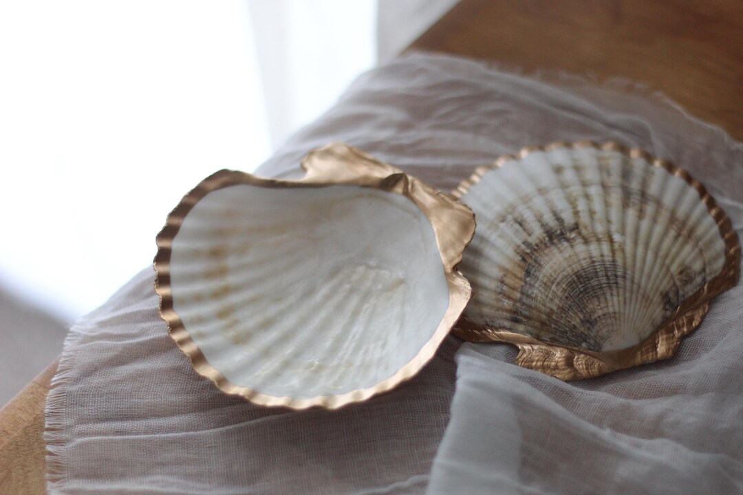 Gold Leaf Seashell Dish, Jewelry Holder, Ocean Accent Tray, Beachy Home ...