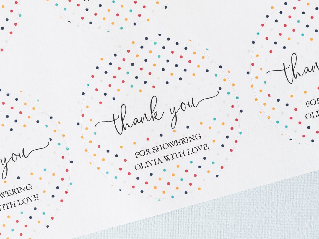 Polka Dot thank You Stickers Baby Shower or Baptism, 24 Stickers 6cm 2. ...