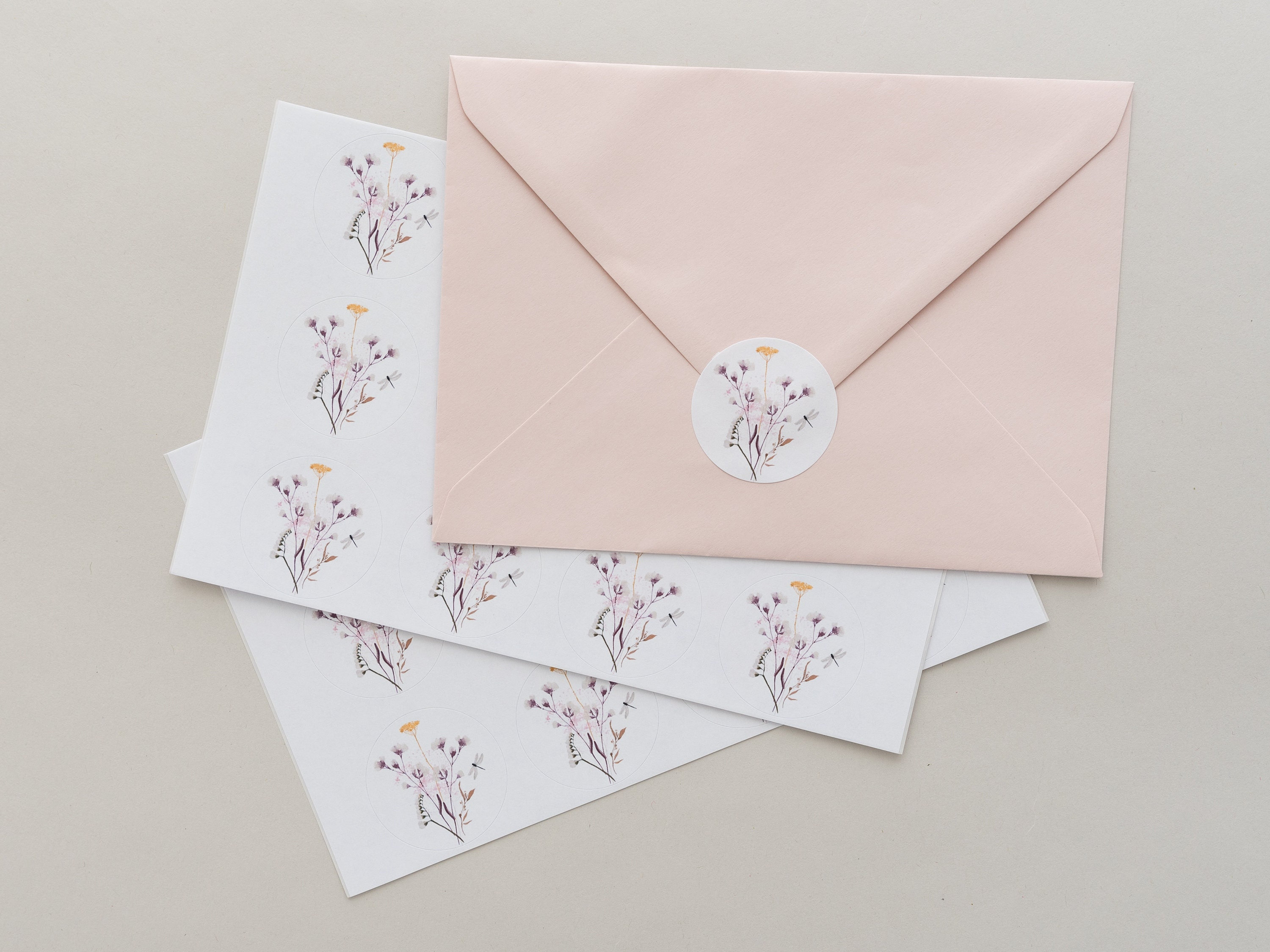 Wildflower Stickers, 48 Stickers, Wedding Envelope Sticker, Round ...