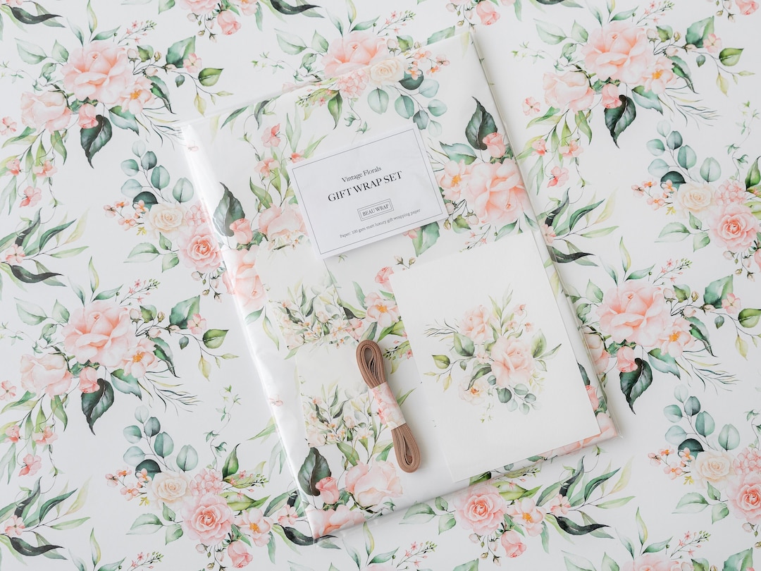 Gift Wrap Set, Vintage Floral Gift Wrapping Paper Set, Gift Tags, Card ...
