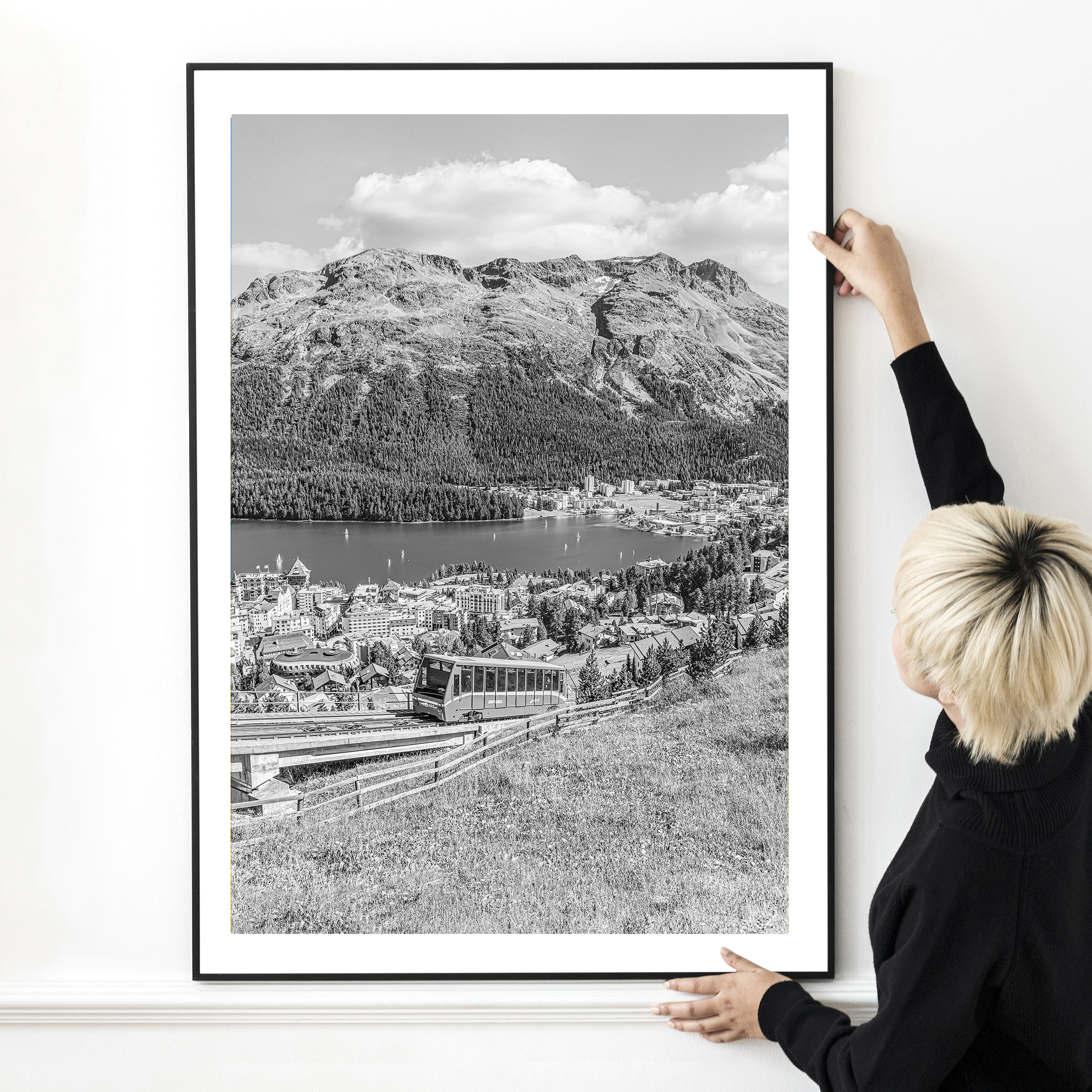 Chantarella Funicular St Moritz Photo Print, Engadine Pictures, Black ...