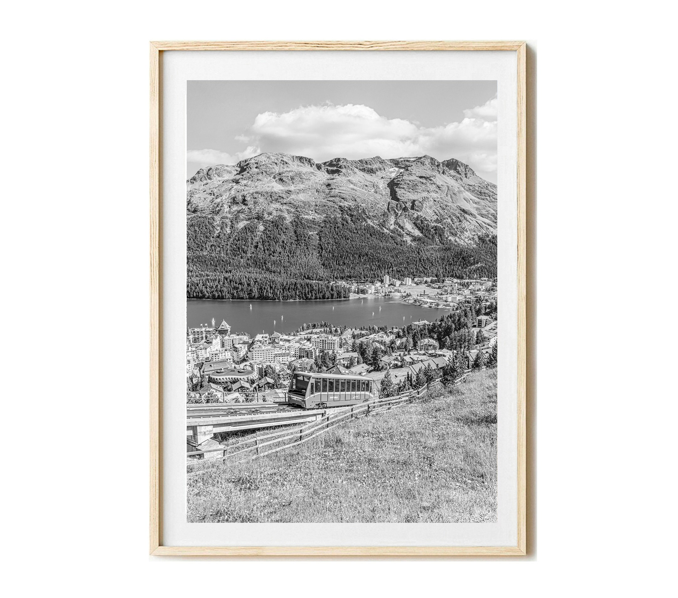 Chantarella Funicular St Moritz Photo Print, Engadine Pictures, Black ...