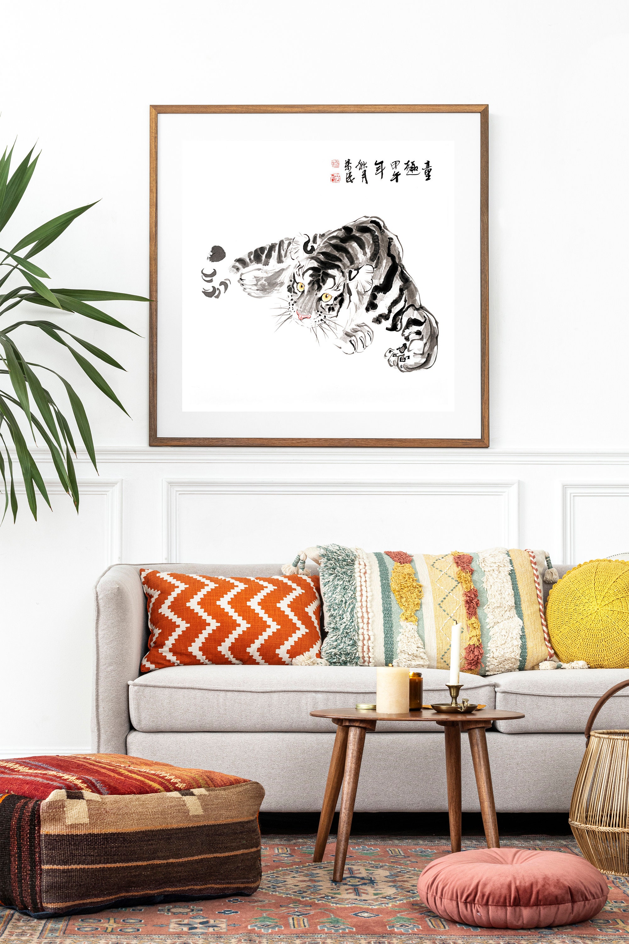 Chinese Tiger Ink Drawing, Fine Art Print, Square Format Print, Black ...