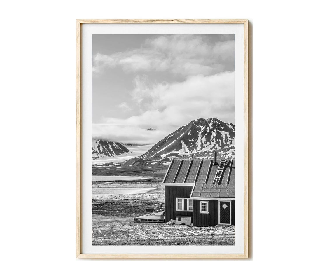 Svalbard Photo Poster – Nordic Landscape With Mountain Cabins ...