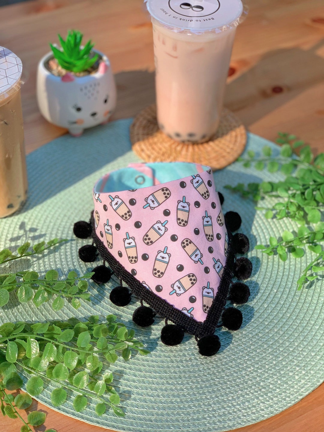 Boba Tea X Cotton Candy Flannel Reversible Dog Bandana ; Bubble Tea ...