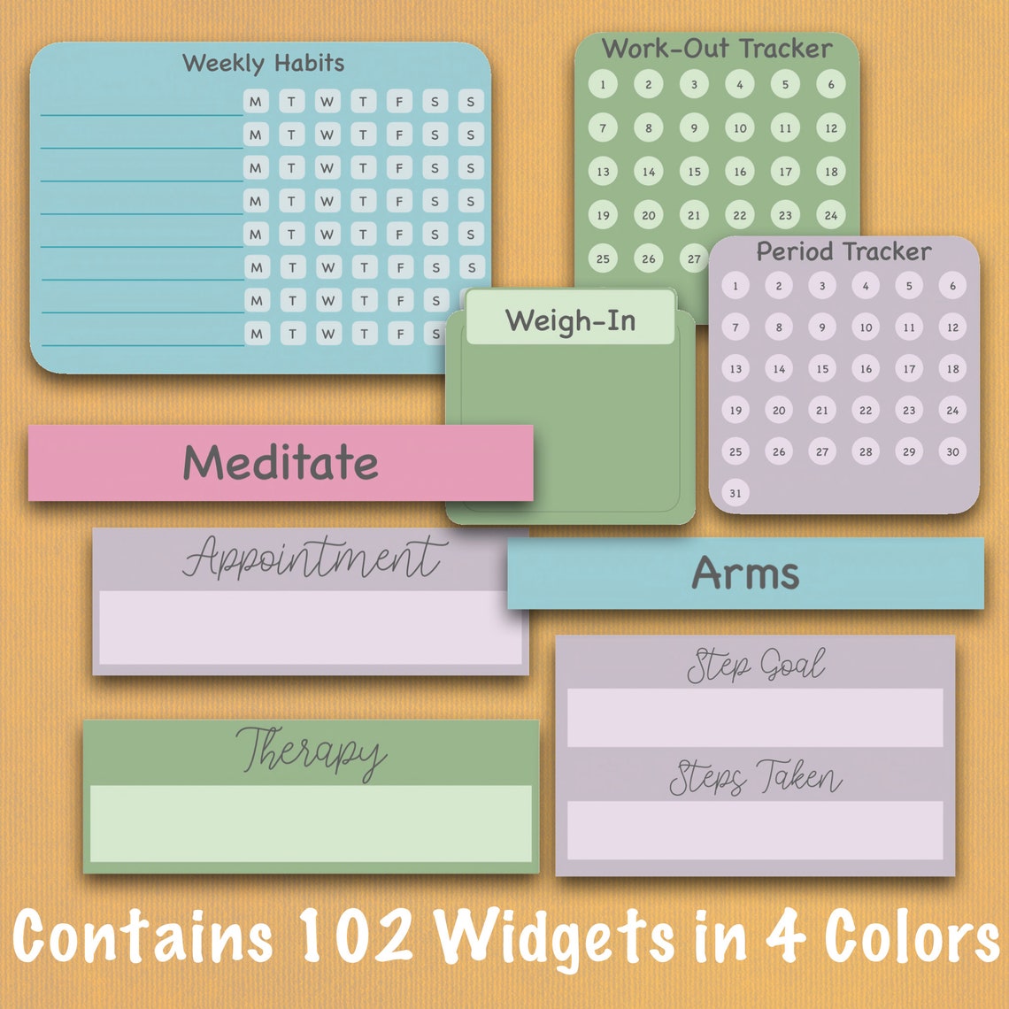 Health and Fitness Digital Widgets and Digital Stickers - Etsy