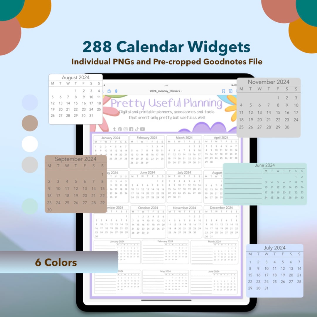 2024 Calendar Digital Widgets, Digital Stickers - Etsy