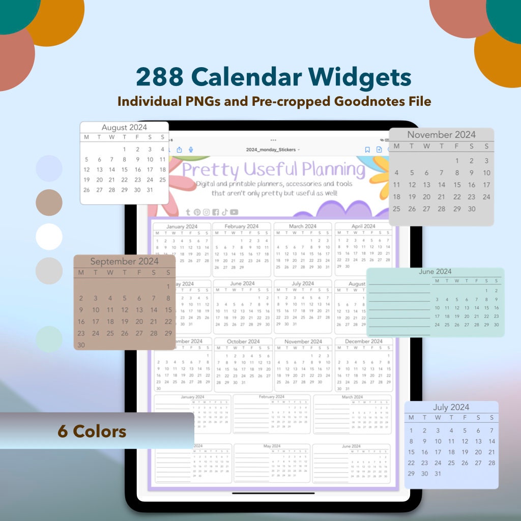 2024 Calendar Digital Widgets, Digital Stickers - Etsy