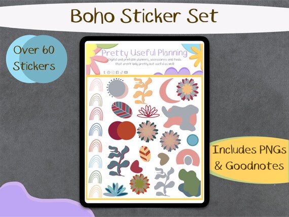 Boho Digital Stickers Goodnotes Stickers Pngs | Etsy